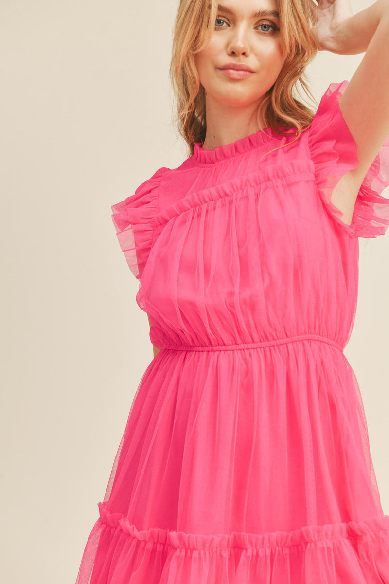 Electric Pink Mesh Ruffled Mini Dress – PinkBlush