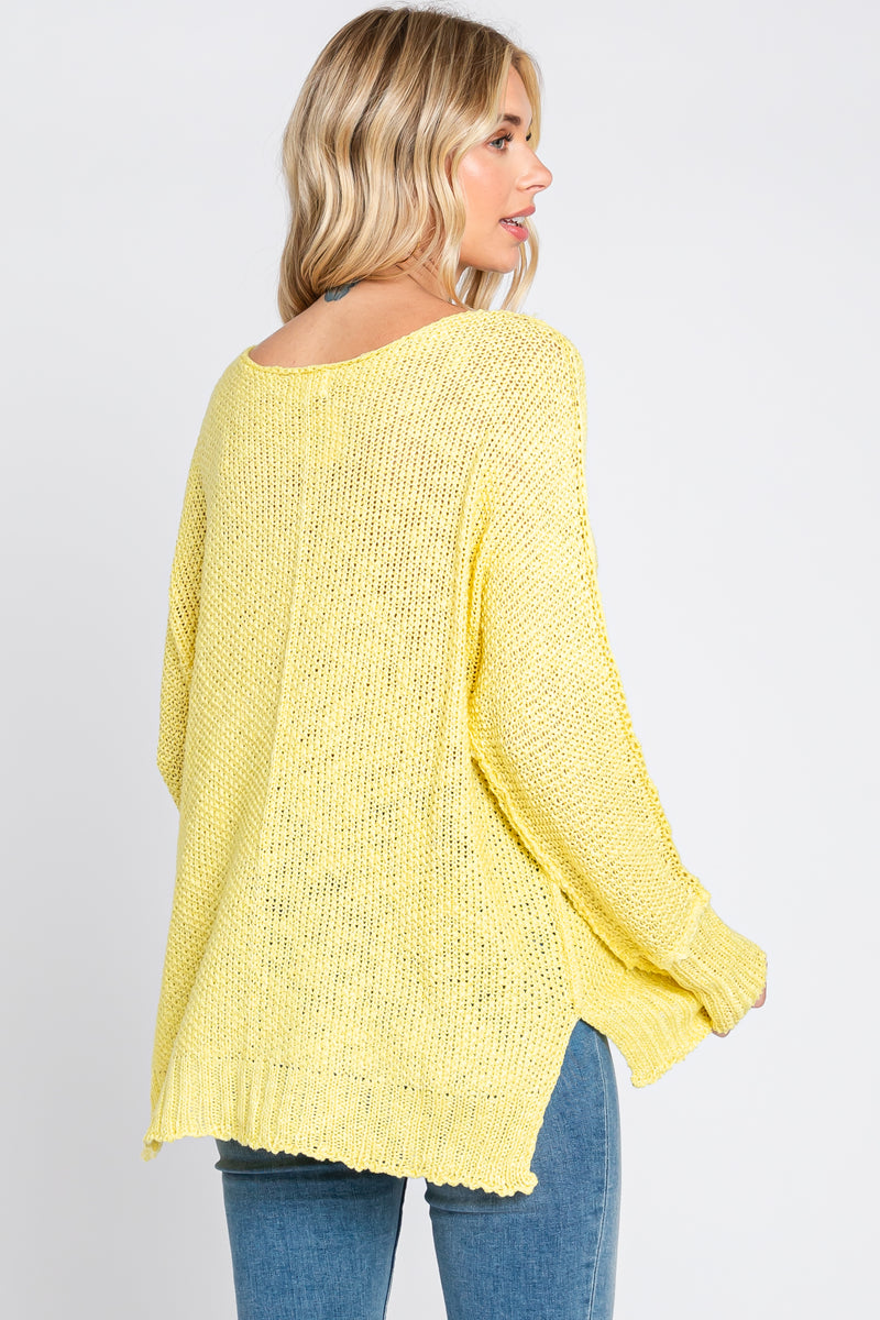 Yellow Chunky Knit Side Slit Sweater – PinkBlush