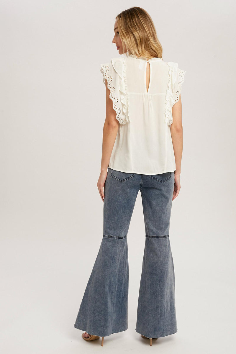 Ivory Ruffled Eyelet Lace Blouse– PinkBlush