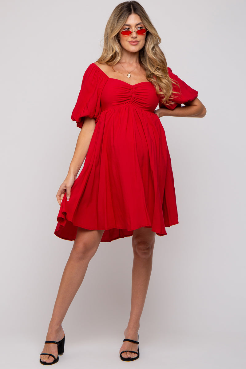 Red Puff Sleeve Maternity Dress – PinkBlush