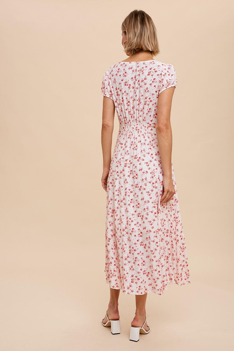 Red Floral Viscose Floral Button Down Dress – PinkBlush