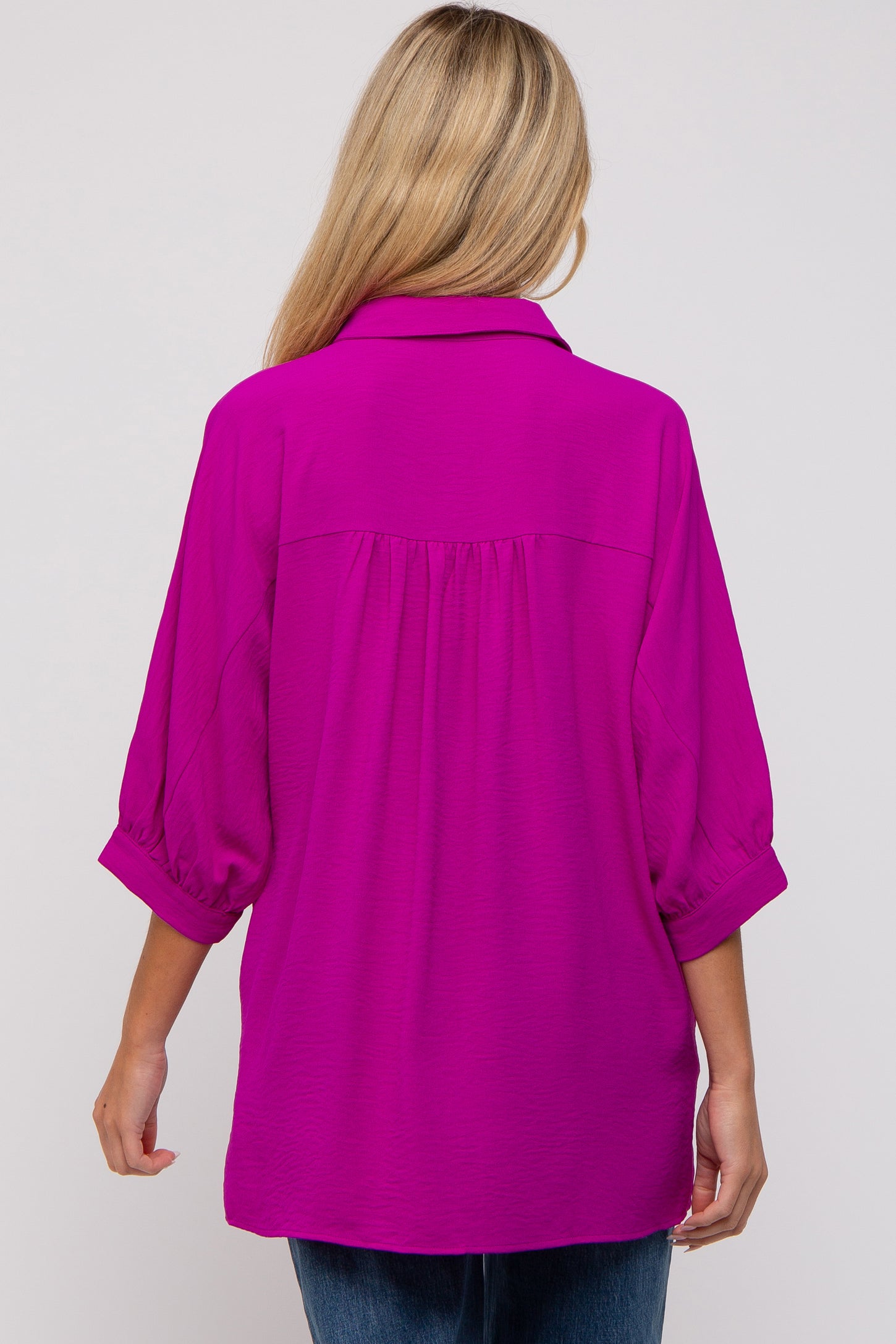 Magenta Button Down 3/4 Sleeve Maternity Top– PinkBlush