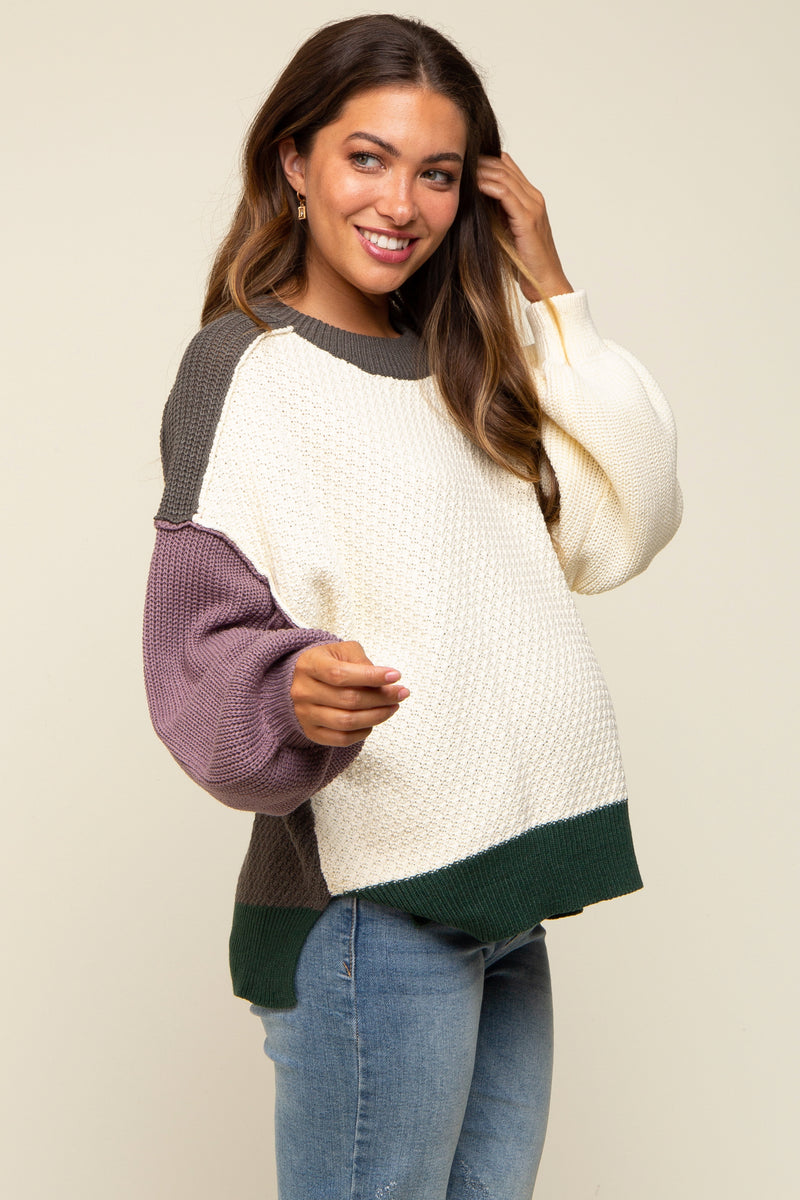Ivory Multicolor Colorblock Maternity Sweater– PinkBlush