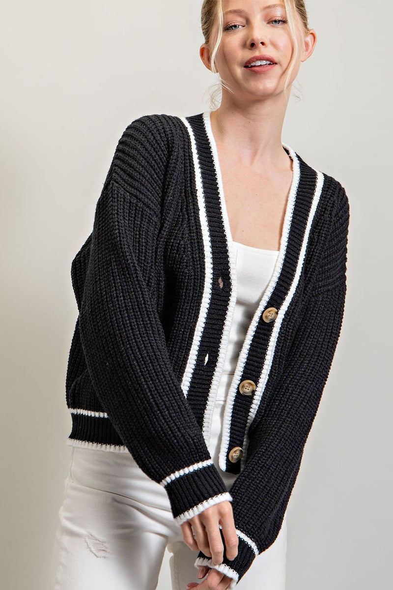 Black Contrast Knit Cardigan – PinkBlush