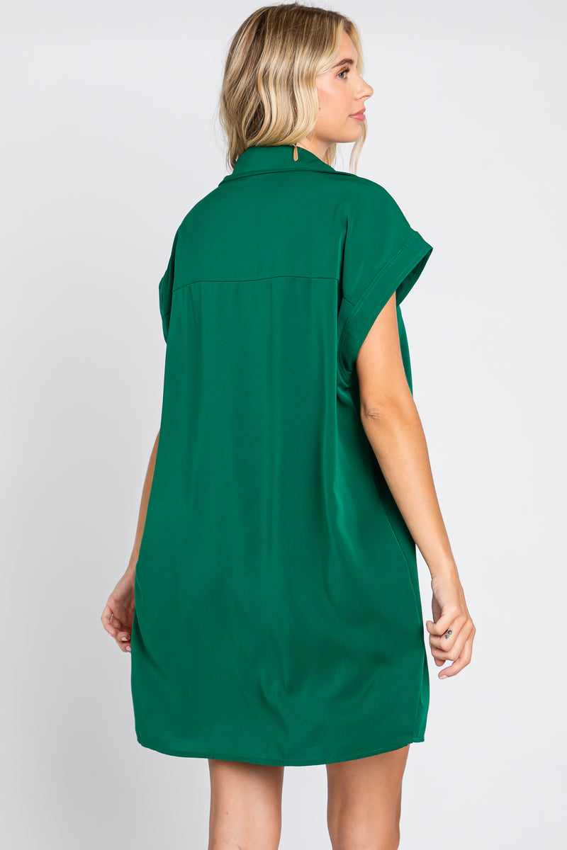 Hunter Green Collared Button Front Dress – PinkBlush