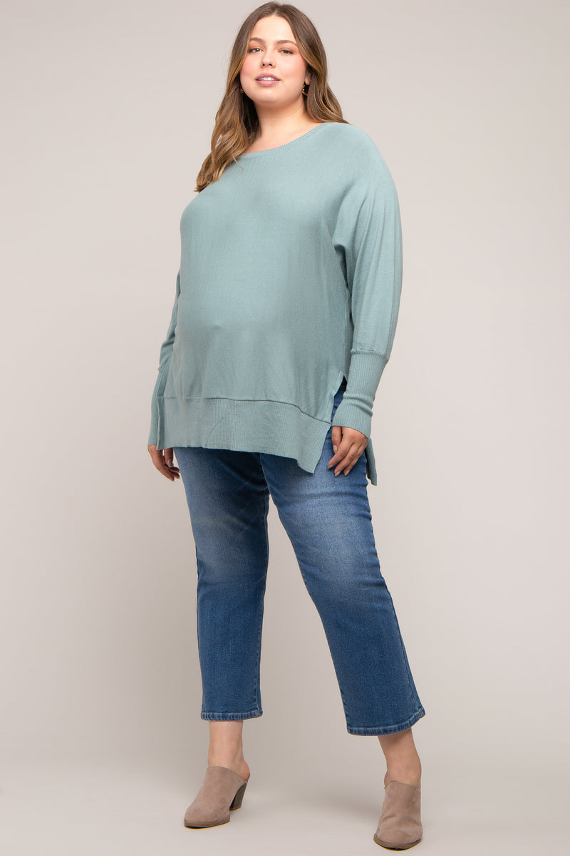 Jade Dolman Sleeve Side Slit Maternity Plus Sweater– PinkBlush