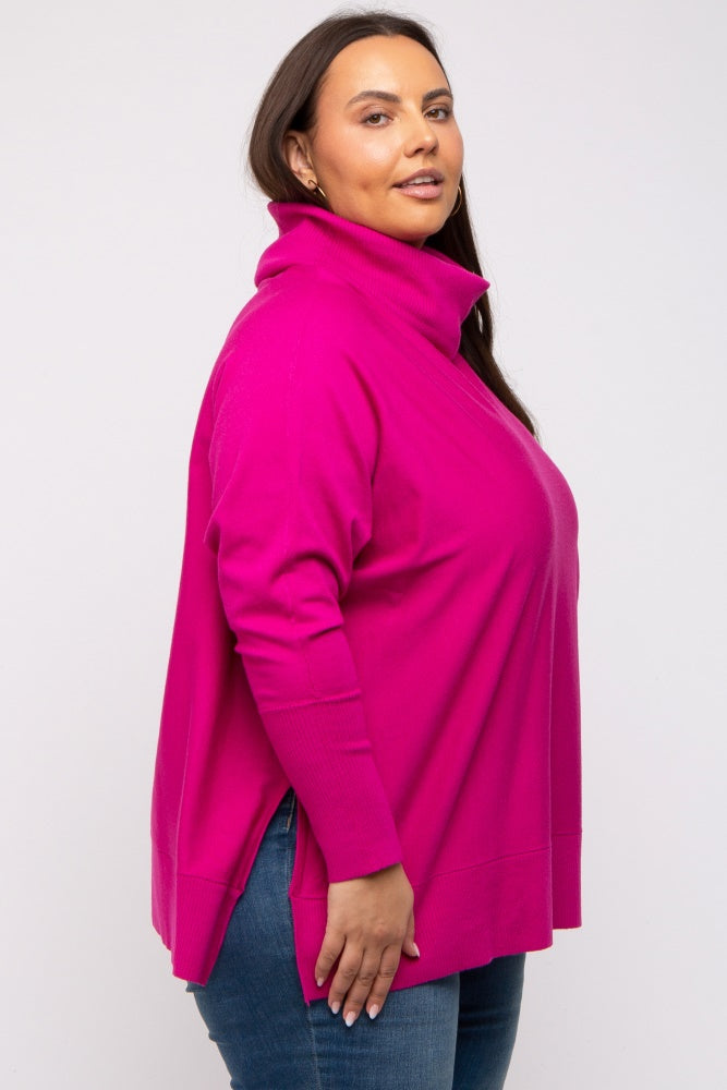 Fuchsia Cowl Neck Dolman Sleeve Plus Sweater – PinkBlush