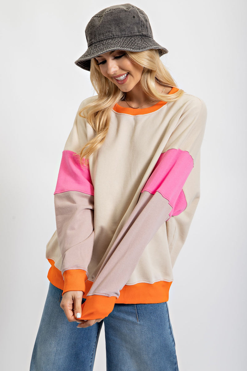 Beige Color Block Sweatshirt – PinkBlush