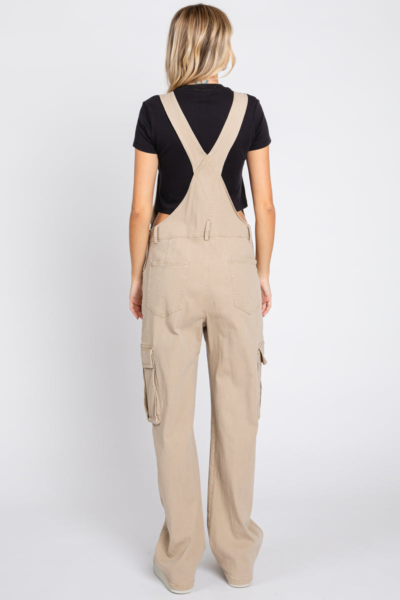 Beige Cargo Pocket Denim Overalls – PinkBlush