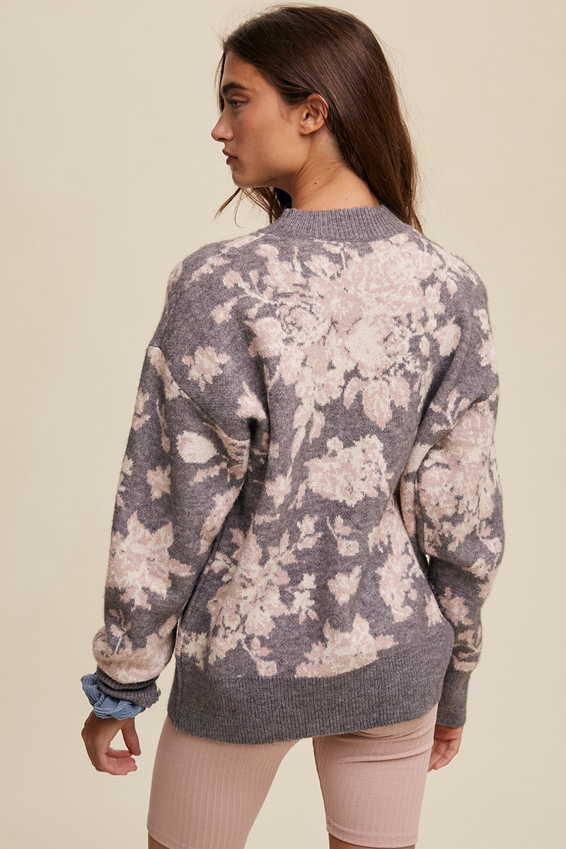 Grey Floral Sweater– PinkBlush