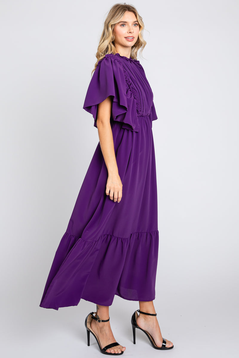 Purple Ruffle Pleated Maxi Dress – PinkBlush
