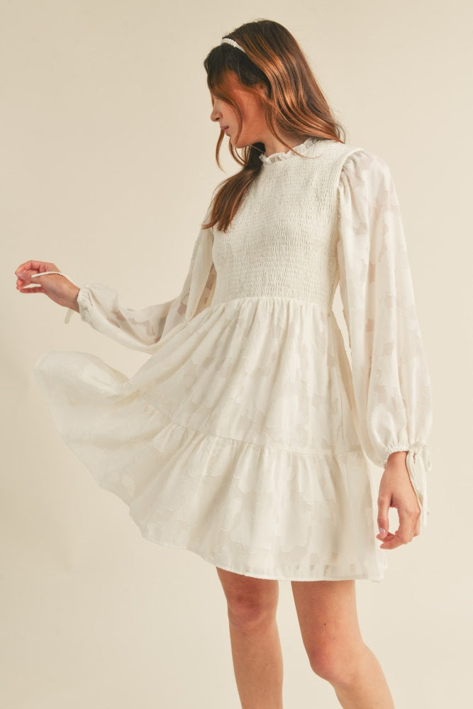 Cream Smocked Jacquard Burnout Mini Dress – PinkBlush