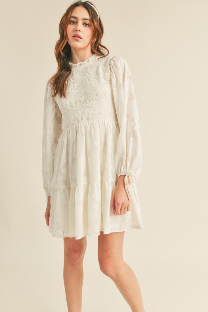 Cream Smocked Jacquard Burnout Mini Dress – PinkBlush
