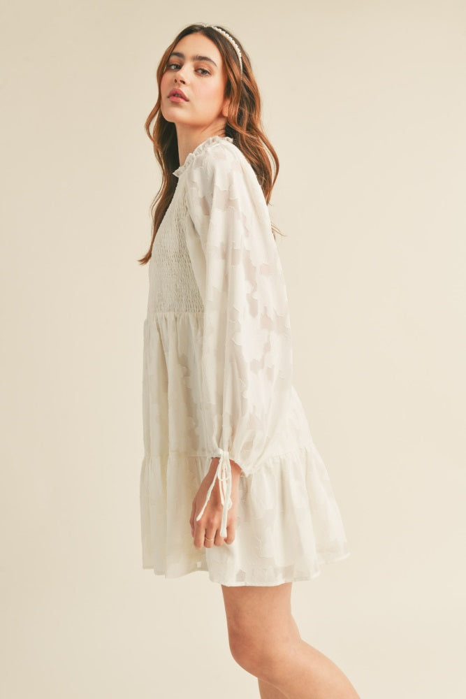 Cream Smocked Jacquard Burnout Mini Dress – PinkBlush