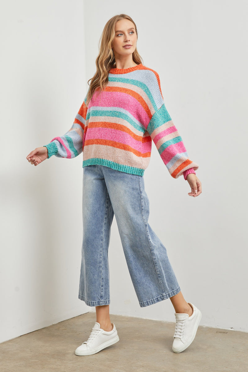 Multi-Color Striped Sweater– PinkBlush