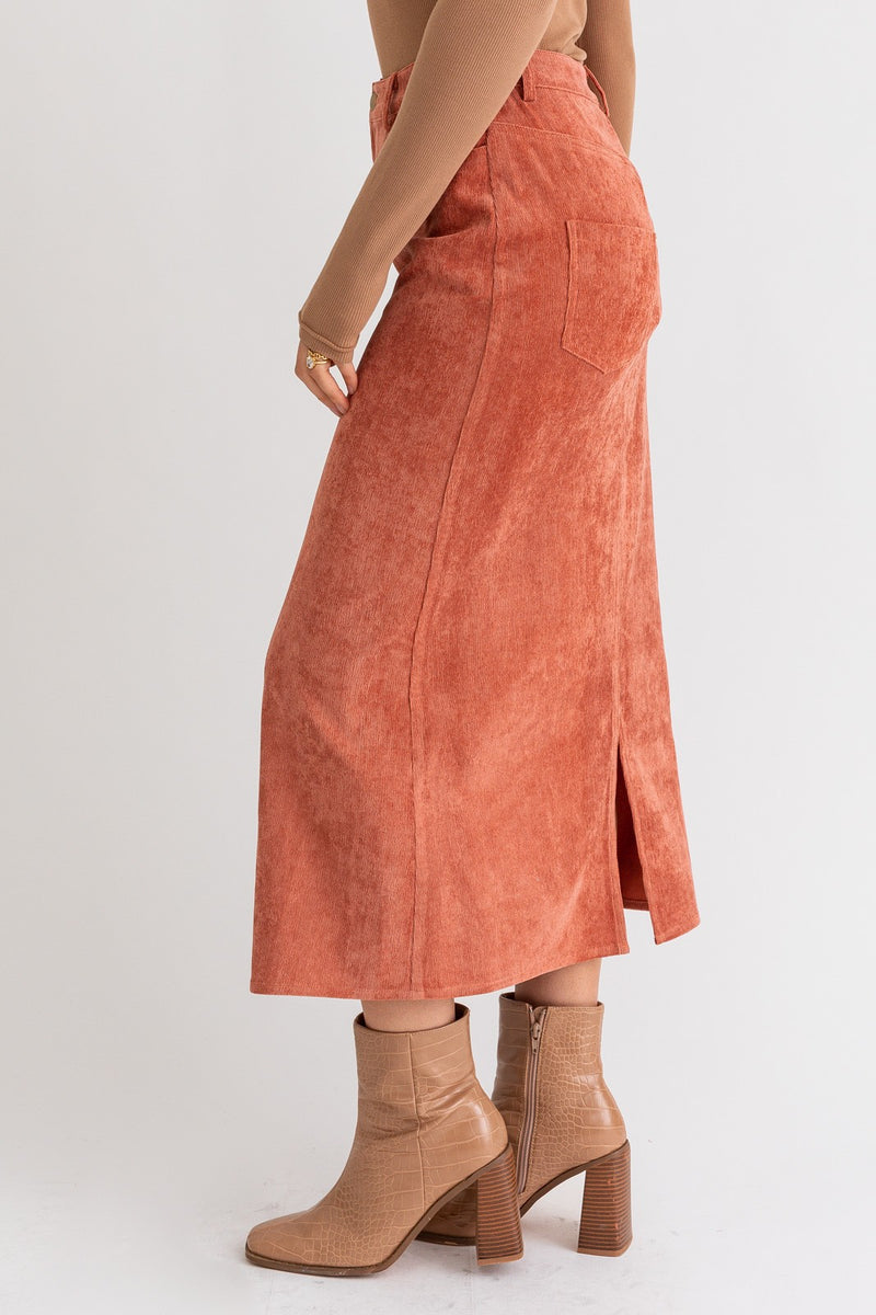 Rust Cord Maxi Skirt – PinkBlush