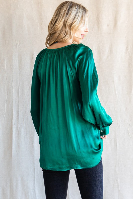 Green Button-Down Long Sleeve Blouse – PinkBlush