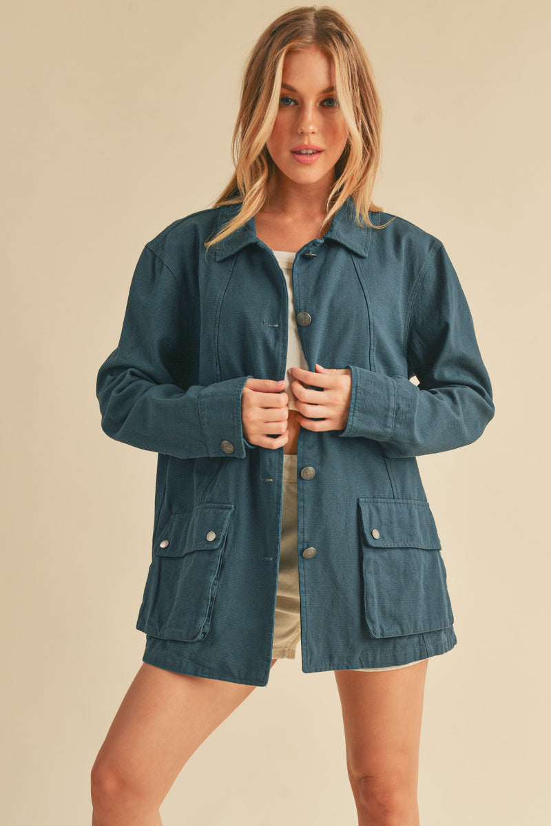 Dark Teal Front Pocket Collared Jacket – PinkBlush