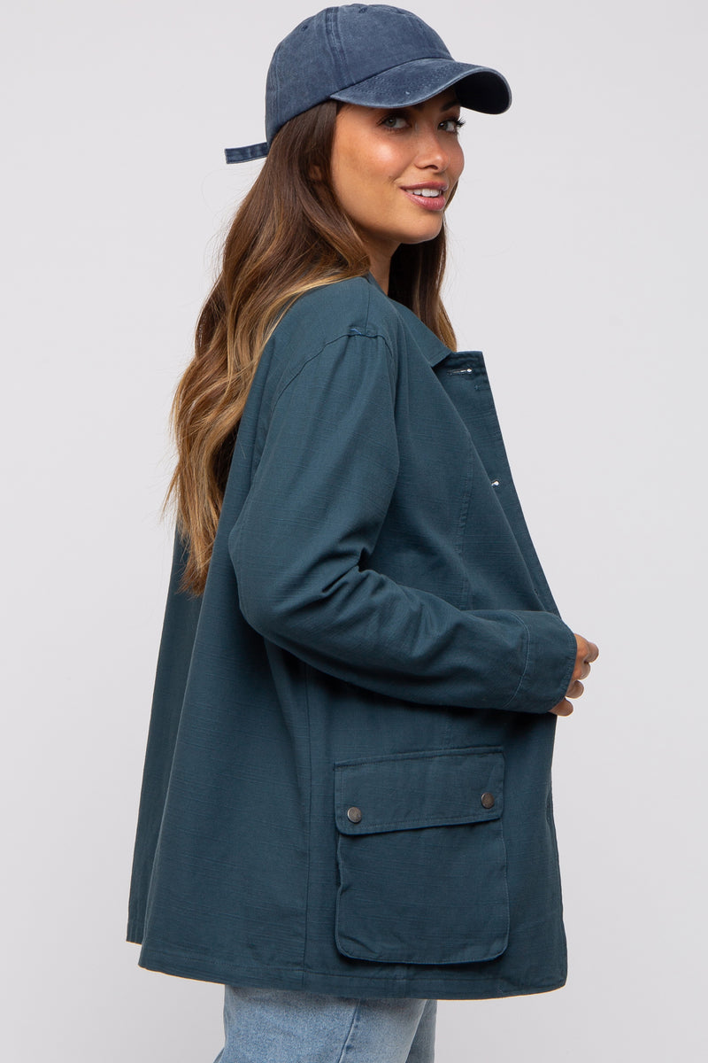 Dark Teal Front Pocket Collared Maternity Jacket – PinkBlush