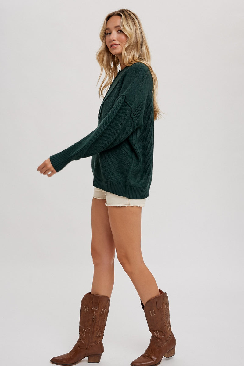 Forest Green Half Button Up Sweater – PinkBlush