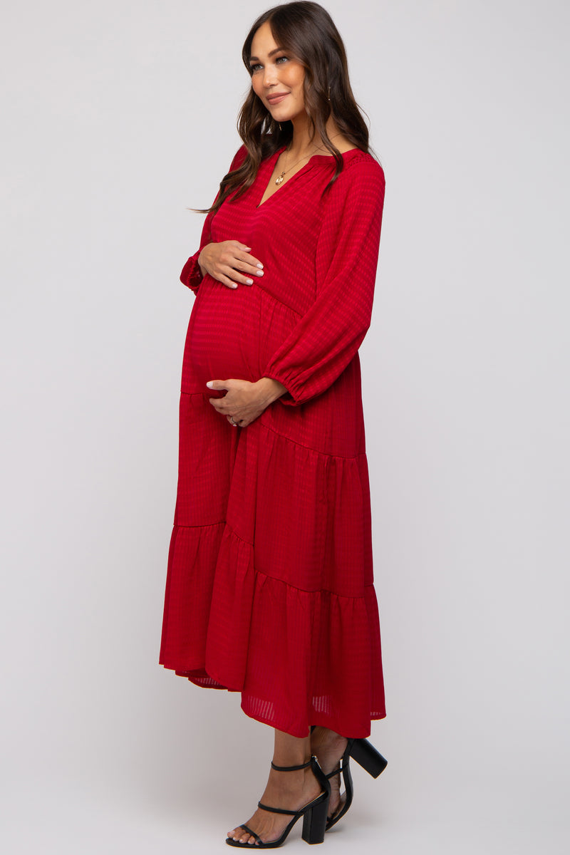 Red Textured Tiered Maternity Midi Dress – PinkBlush
