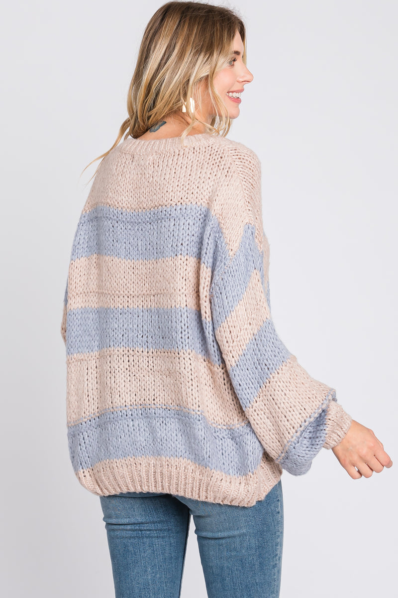 Light Blue Striped Knit Sweater– PinkBlush