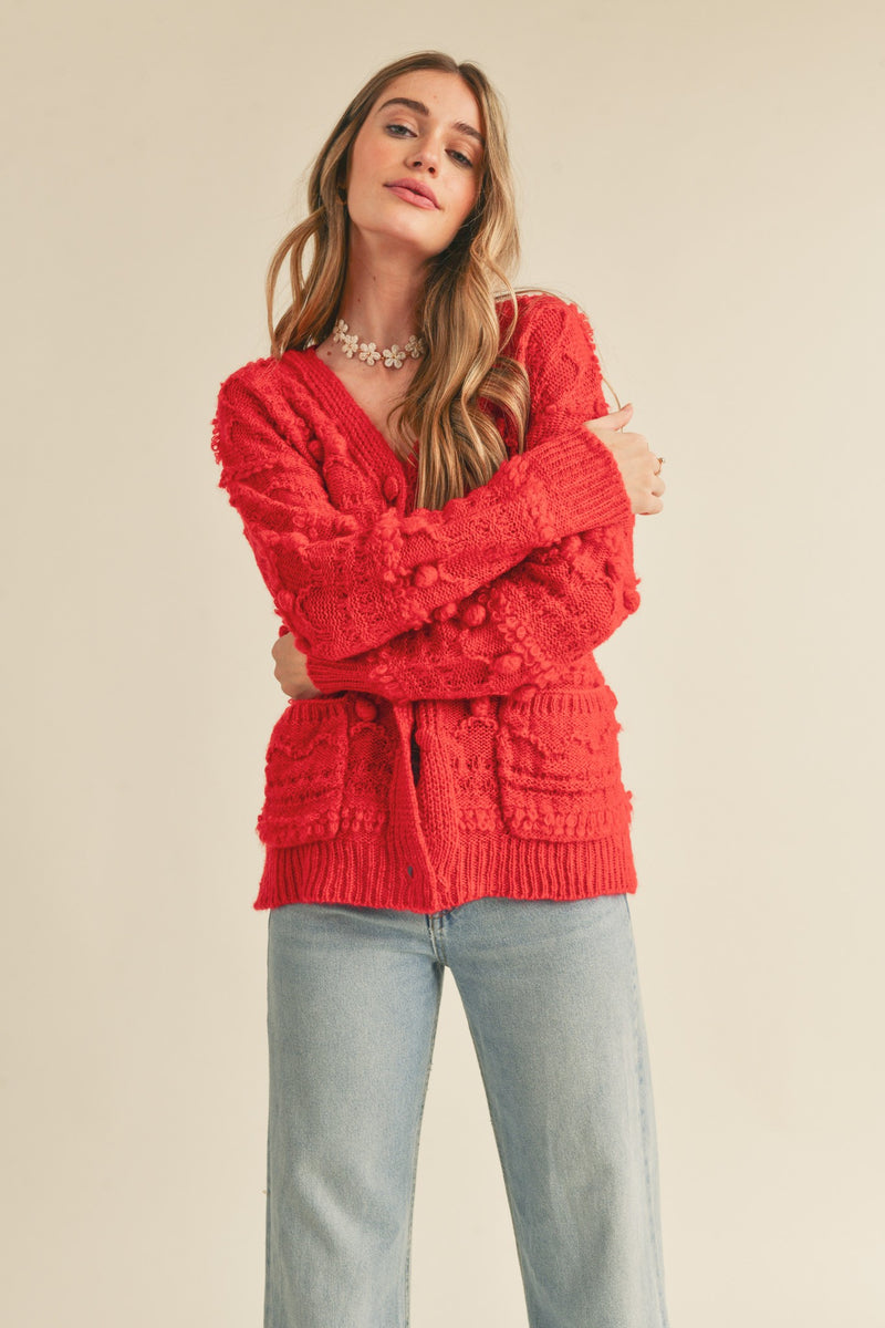 Red Button Down Sweater Cardigan– PinkBlush