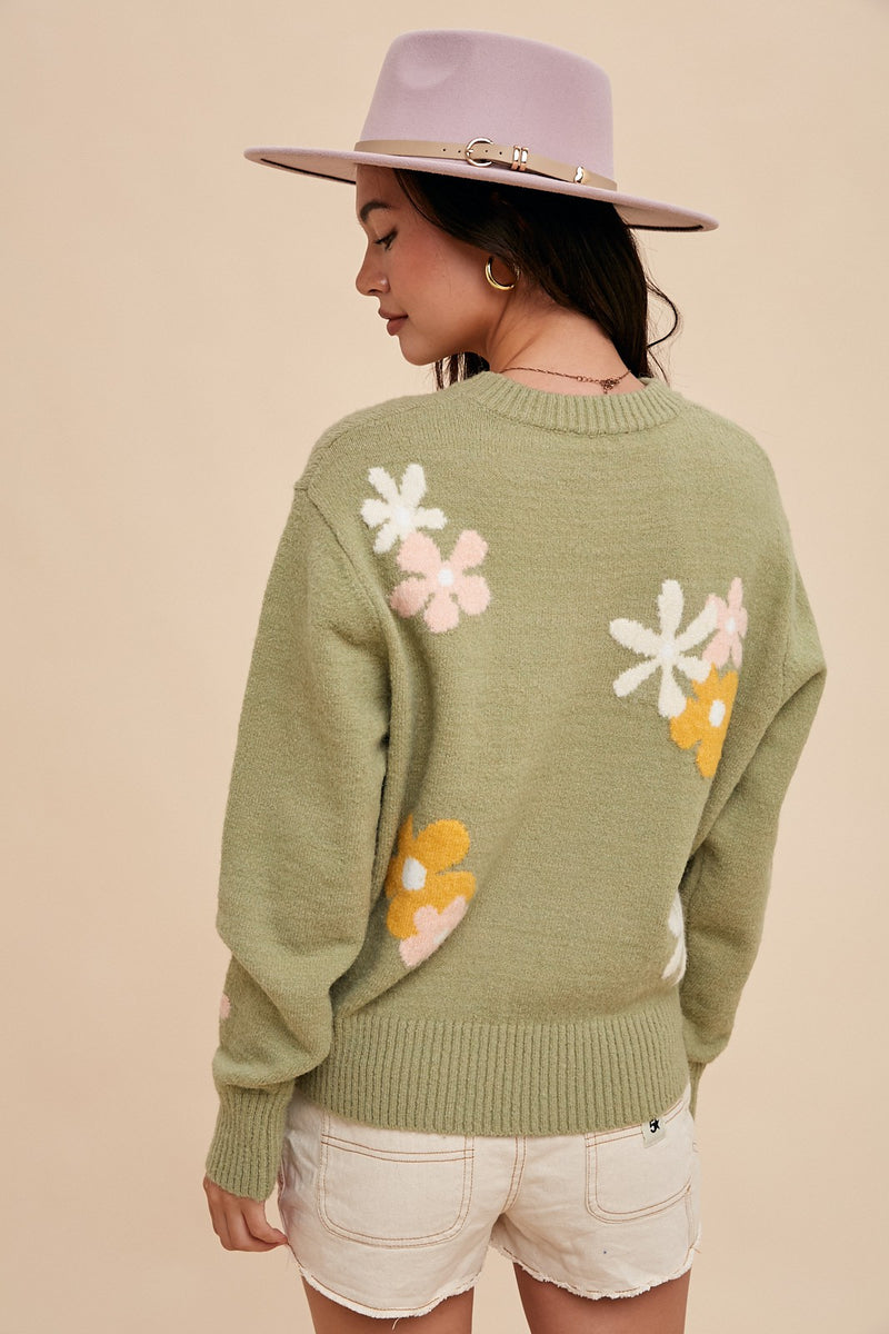 Sage Floral Crew Neck Sweater– PinkBlush