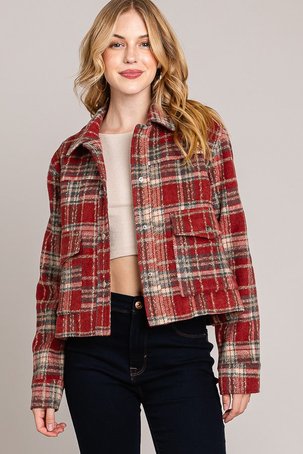 Red Plaid Brush Cropped Shacket – PinkBlush
