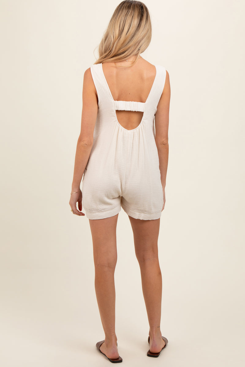 Cream Back Cutout Maternity Romper – PinkBlush