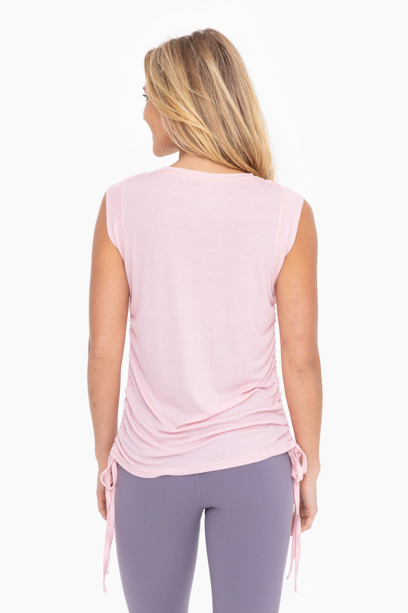 Light Pink Rib Knit Ruched Drawstring Tank Top– PinkBlush