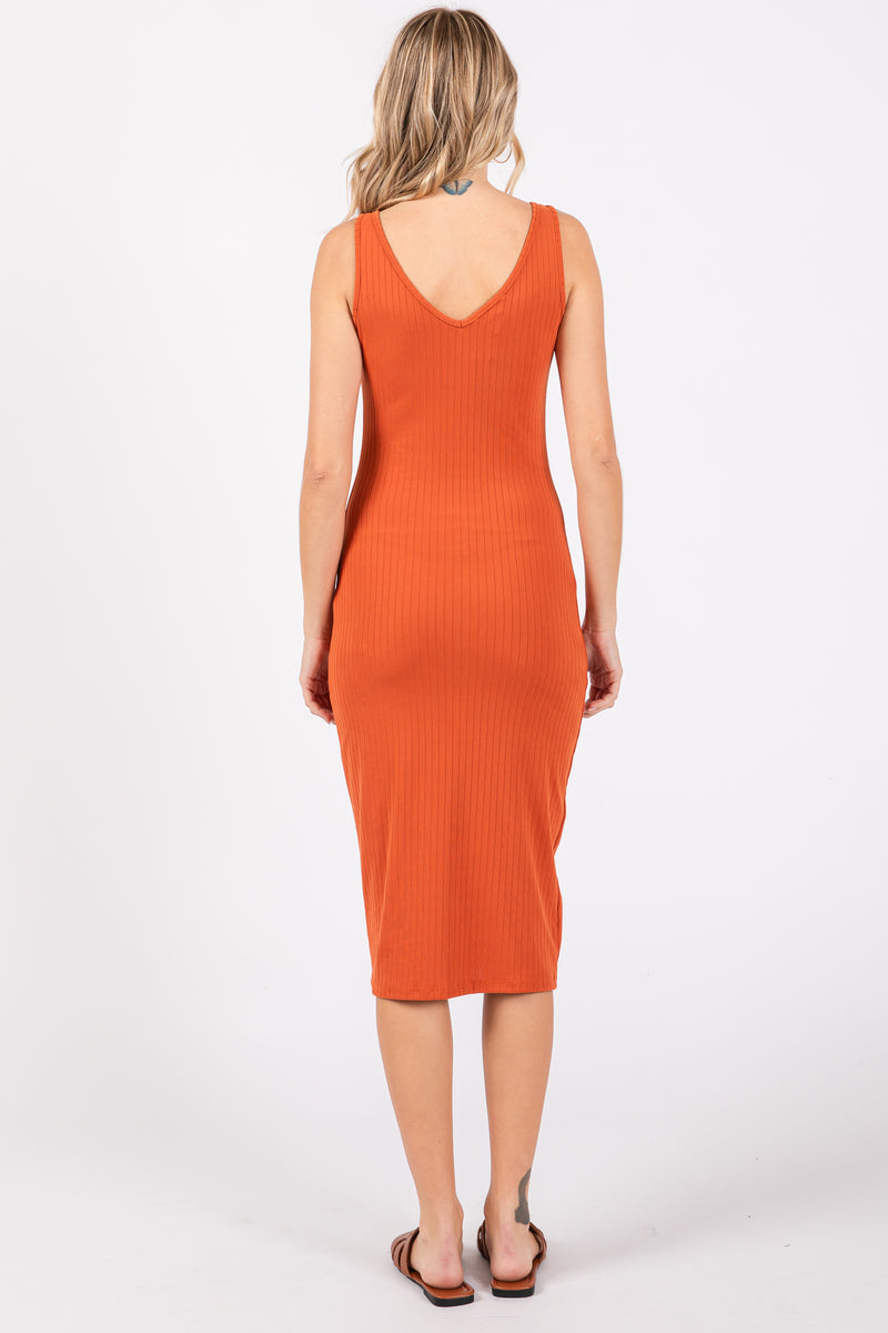 Orange Ribbed Knit Fitted Dress – PinkBlush
