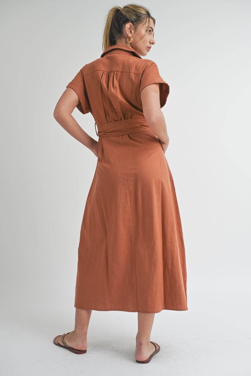 Rust Collared Front Button Midi Dress – PinkBlush