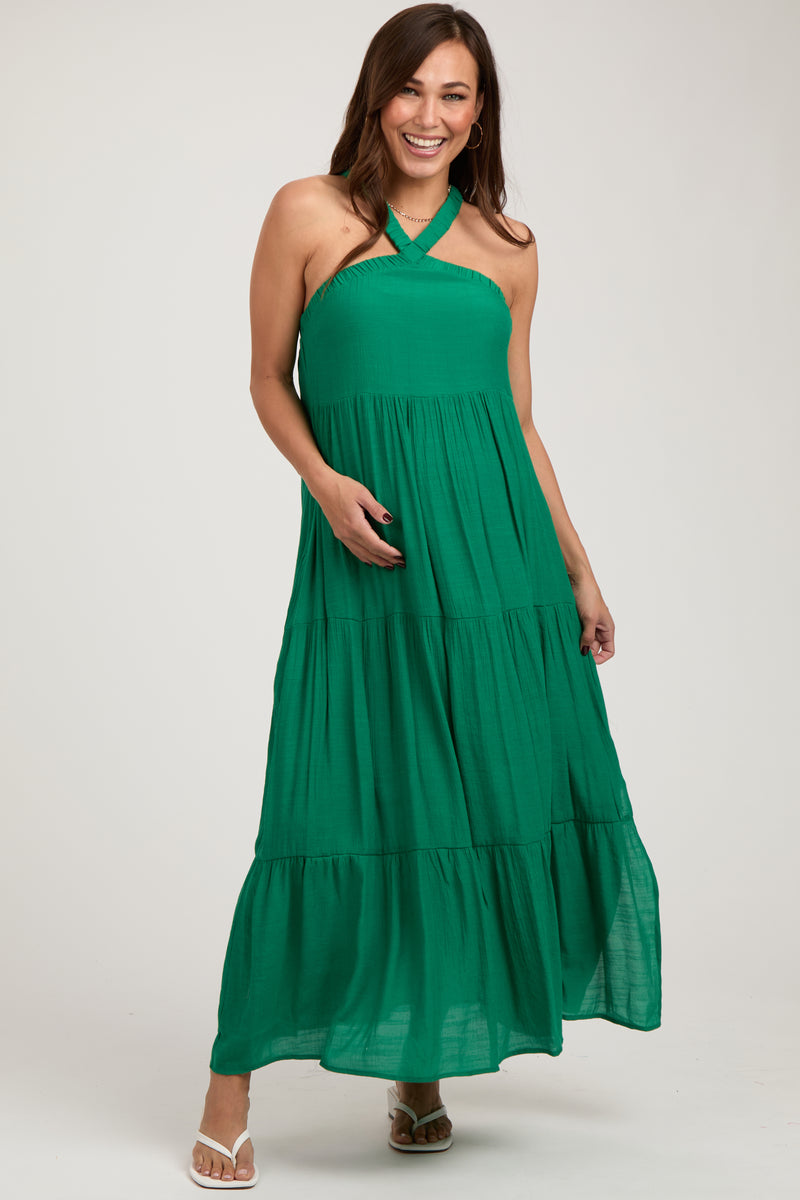 Emerald Halter Tiered Maternity Maxi Dress – PinkBlush