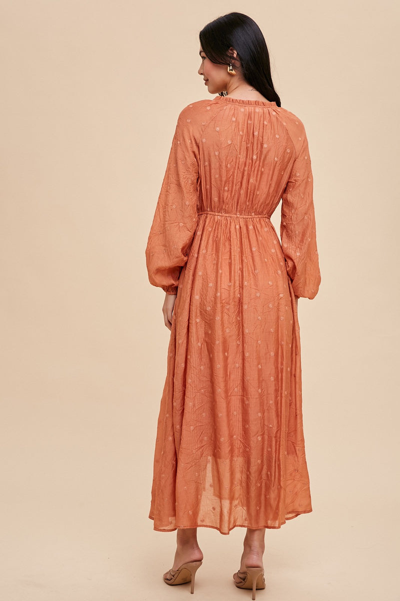 Rust Embroidered Button Down Maxi Dress – PinkBlush
