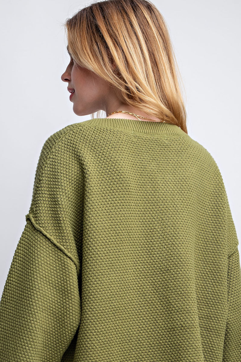 Green Comfy Waffle Knitting Pullover – PinkBlush