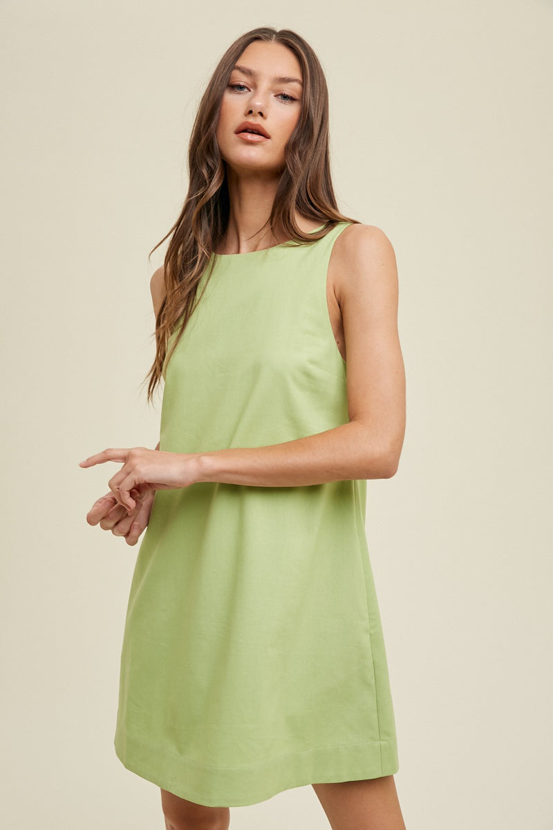 Lime Cotton Linen A-Line Mini Dress – PinkBlush